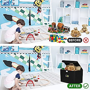 STOREONE Fabric Storage Cube Bins Foldable Organizer Container Collapsible Basket with Lids and Metal Handles, for Home, Bedroom, Closet (Black, 3 Pcs)