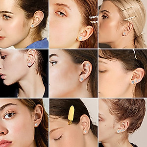 ComaZoo 14K Gold Stud Earrings for Women Men, Hypoallergenic Stainless Steel Stud Earrings Set with Simulated Diamond Cubic Zirconia 3-8mm (6 Pairs)… (white gold with balck CZ)