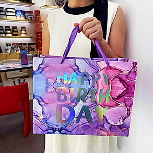 PARNOG 13" Large Happy Birthday Gift Bag with Tissue Paper and Card for Girls Kids Women Birthday