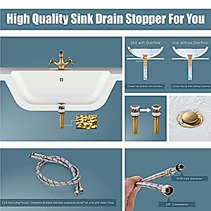 Aolemi Bathroom Sink Faucet Antique Brass Single Hole Cold and Hot Double Handle Cross Knobs Vanity Vessel Sink Basin Mixer Tap with Pop Up Drain with Overflow and Deck Cover Plate