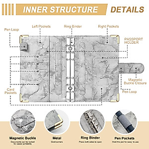45 Pcs Budget Binder with Zipper Envelopes,PU Leather Money Organizer for Cash Bills Coupon Card, Budget Planner for Saving Money,Cash Envelopes for Budgeting,Money Saving Binder, Dark Marble Grey