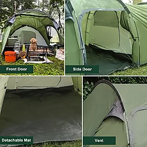 4 Person Tents for Camping, Ayamaya Tunnel Tent Camping with Vestibule 3-4 Person Waterproof, 2 Devided Rooms Bicycle Tent with Footprint for Bikepacking/Motorcycle Travel Hiking Mountaineering