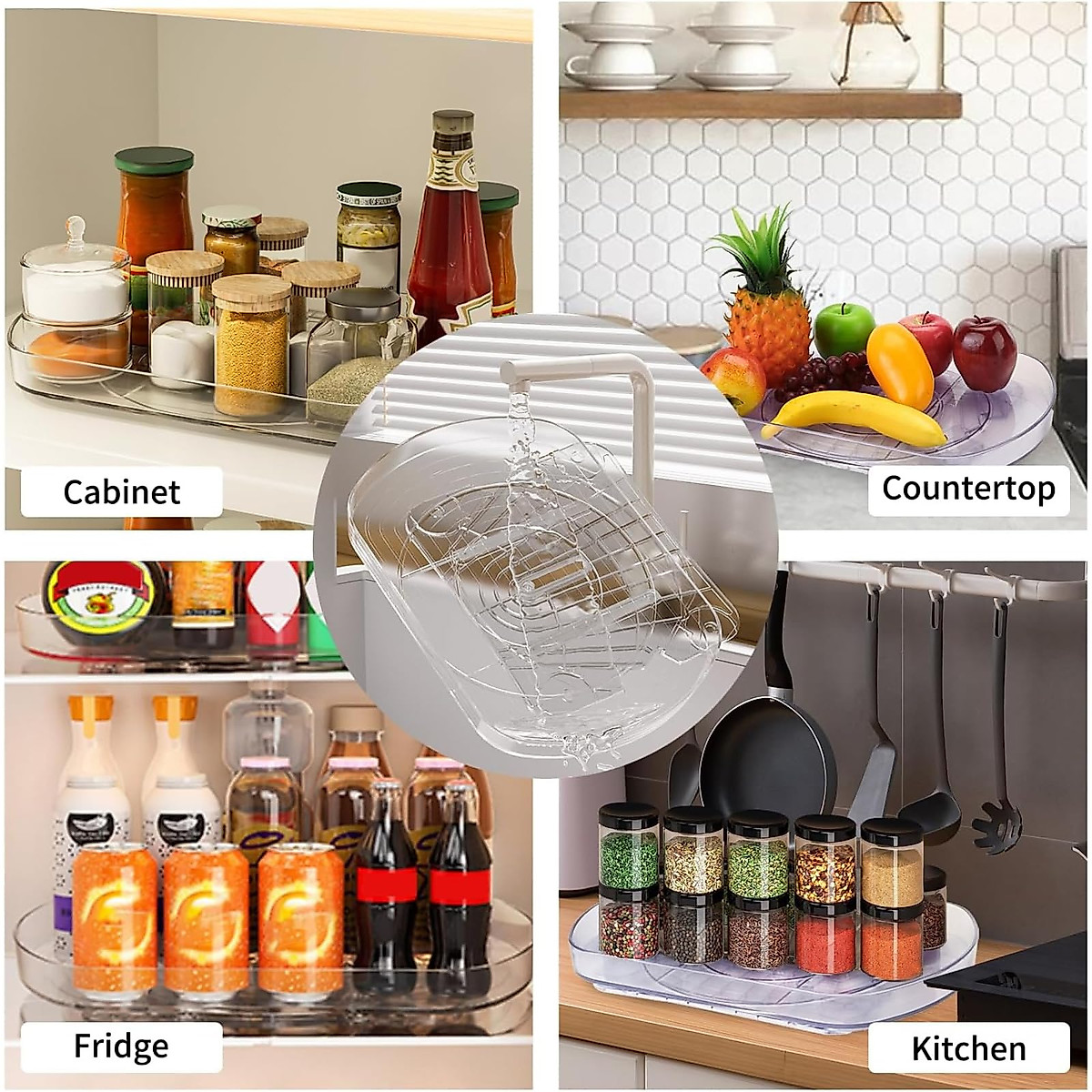 MadeGlad Lazy Susan Turntable for Refrigerator, 16”x11” Clear Rectangular Slide Out and 360° Rotating Organizer Food Storage for Fridge, Pantry, Cabinet, Countertop