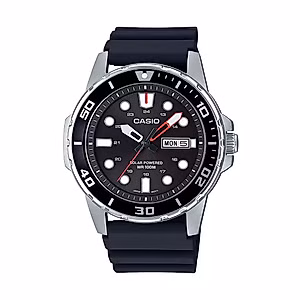 Casio Men's Stainless Steel Quartz Resin Strap, Black, 22 Casual Watch (Model: MTP-S110-1AVCF), RED