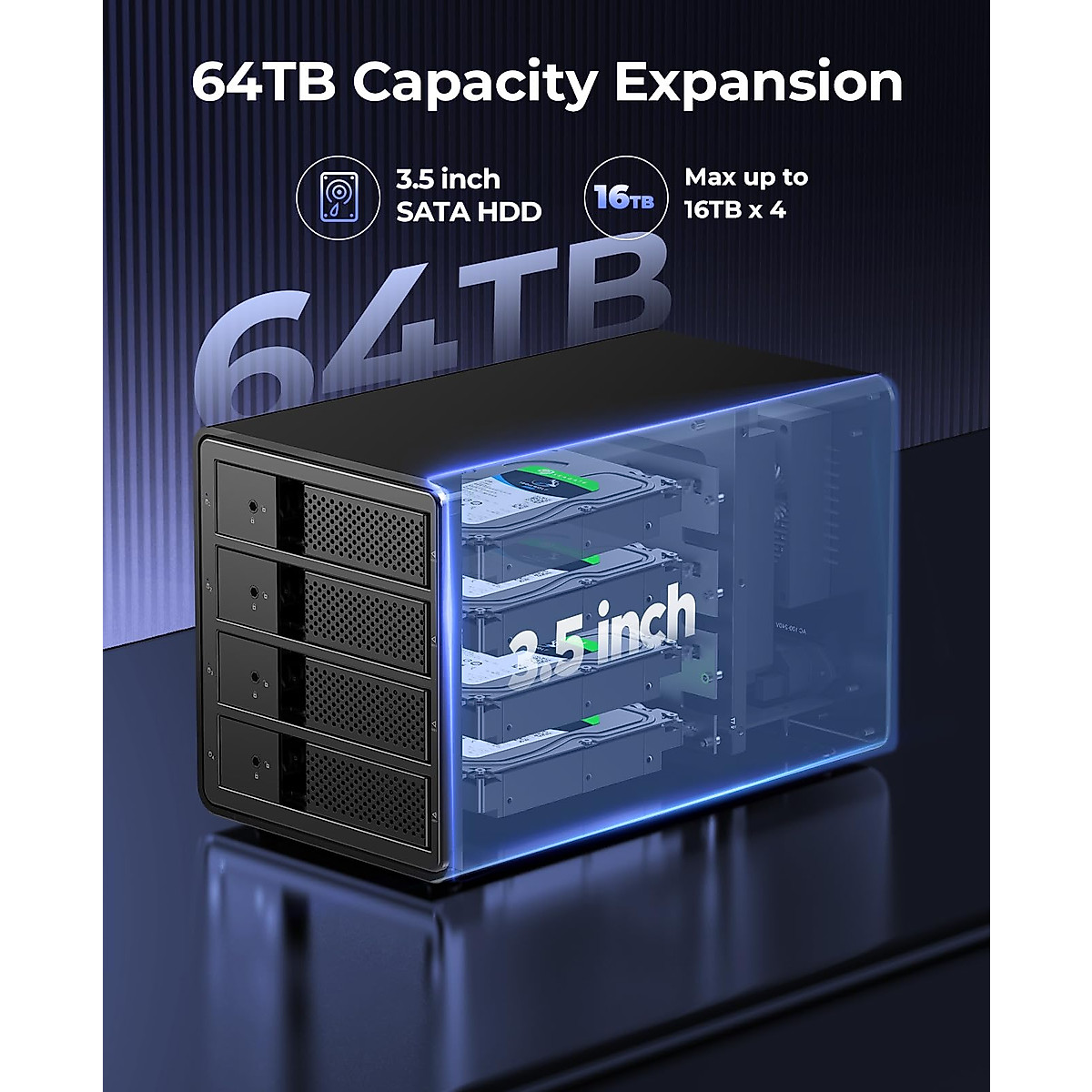 ORICO 4 Bay Hard Drive Enclosure Aluminum USB3.0 with Hard Drive Tray-Less Design, Build-in 80mm Cooling Fan and 150W Power Supply Max Up to 64TB, Designed with Safety Lock-9548