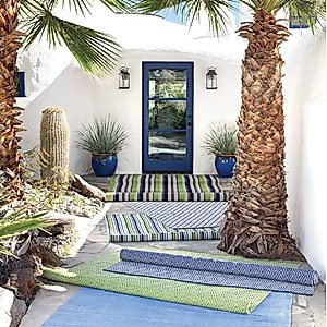 Dash and Albert Samode Indoor/Outdoor Area Rug - 2.5' x 12' Runner Denim & Ivory Diamond Handwoven Washable Accent Rug - Durable, Fade Resistant, High Traffic