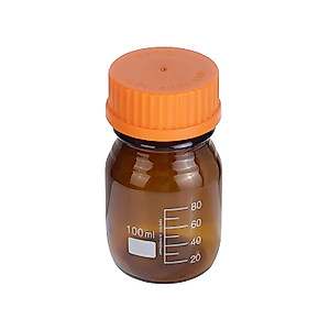 Pastein 20 Pieces Amber Borosilicate Glass 100 mL Graduated Round Lab Reagent Media/Storage Bottle With GL45 Orange Screw Cap