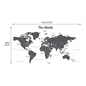 DECOWALL DL3-1609GF XLarge Modern Flag Grey World Map Kids Wall Stickers (66x35 inch) Wall Decals Peel and Stick Removable Wall Stickers for Kids Nursery Bedroom Living Room Decor