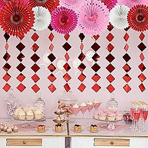 5 Pack Glitter Red Diamond Garland Mirror Hanging Banner Party Decorations for Baby Shower Birthday Wedding Supplies Home Décor (Red)