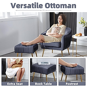 Westice Accent Chair, Upholstered Arm Chair Velvet Sofa Chair with Ottoman Footrest for Living Room Bedroom Reading Room Apartment Office, Gray