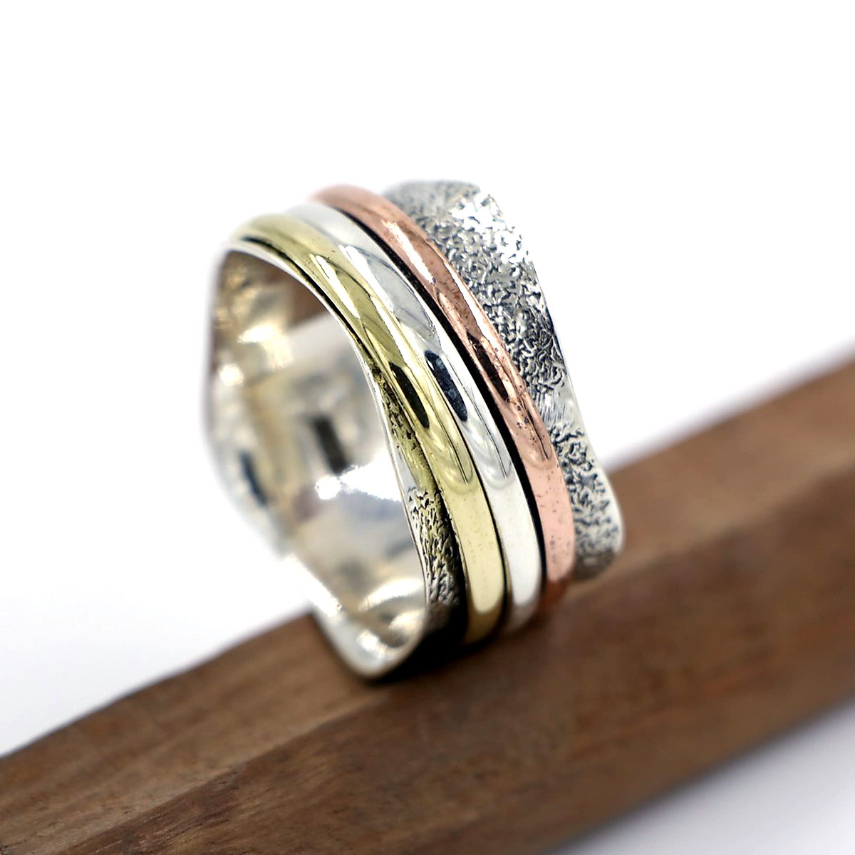 925 Sterling Silver Rings Three Tone Spinner Ring Silver Spinner Rings 925 Silver Ring Spinner Meditation Thumb Ring Fidget Ring Silver Wedding Band Ring Anniversary Ring Gift Birthday (13) (JRP-07)