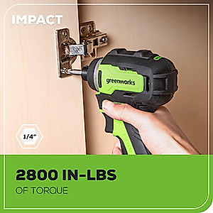 Greenworks 24V Cordless Drill Impact Driver Combo kit, 1/2” Drill & 1/4” Hex Impact Driver Brushless Power Tool Kit, Included 2 Batteries, 1 Charger, 8 pcs Bit Set & Bag