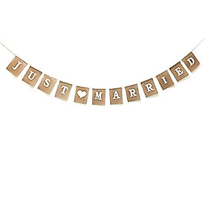 Honbay Just Married Bunting Banner Vintage Burlap Banner for Wedding, Bridal Shower, Bachelorette Party, Photo Props,etc