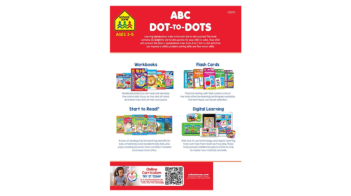 School Zone ABC Dot-to-Dots Fun Workbook for Ages 3-5