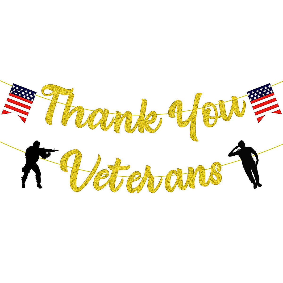 4th of July Independence Day Party Decorations, Gold Glitter Thank You Veterans Banner, American Veterans Day Party Decorations, 4th of July Patriotic Theme Party Decorations