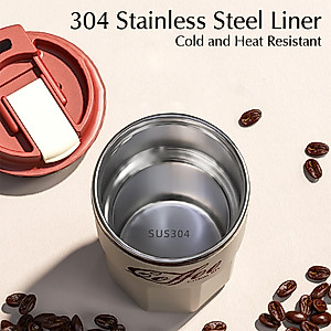 Colawind 13oz Travel Mug, Reusable Coffee Cups with Flip Top Lids, Stainless Steel Coffee Tumbler with Rope, 400ml Drink Cup for Iced Tea, Coffee, Water