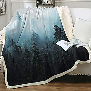 Sleepwish Pinecone Blanket Misty Landscape Sherpa Plush Fleece Throw Blanket for Couch, Sofa, Bed, Couch, Office Lap Hipster Tree Vintage Lightweight Blankets Throw(50"x60")