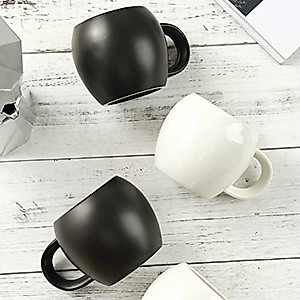 LYEOBOH Coffee Mugs Set Porcelain Coffee Cups,14 OZ Coffee Mugs Ceramic Tea Mug for Hot Cocoa, Diner, Ceramic Large Latte Mug Set of 4, Matte Black