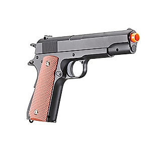 Full Size 1911 Alloy Series Heavyweight Spring Airsoft Pistol (Color: Black w/ Tan Grip Panels)