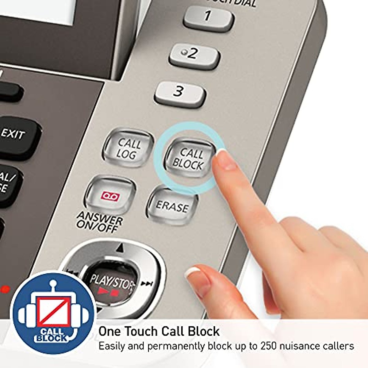 PANASONIC Corded/Cordless Phone System with Answering Machine and One Touch Call Blocking – 3 Handsets - KX-TGF353N (Champagne Gold)