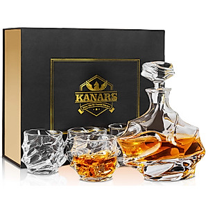 KANARS Crystal Whiskey Decanter Set, 27 Oz Emperor Decanter with Old Fashioned Glasses for Liquor Bourbon Scotch Tequila Snifter, Unique Christmas Gifts for Men Dad Grandpa Brother Adult