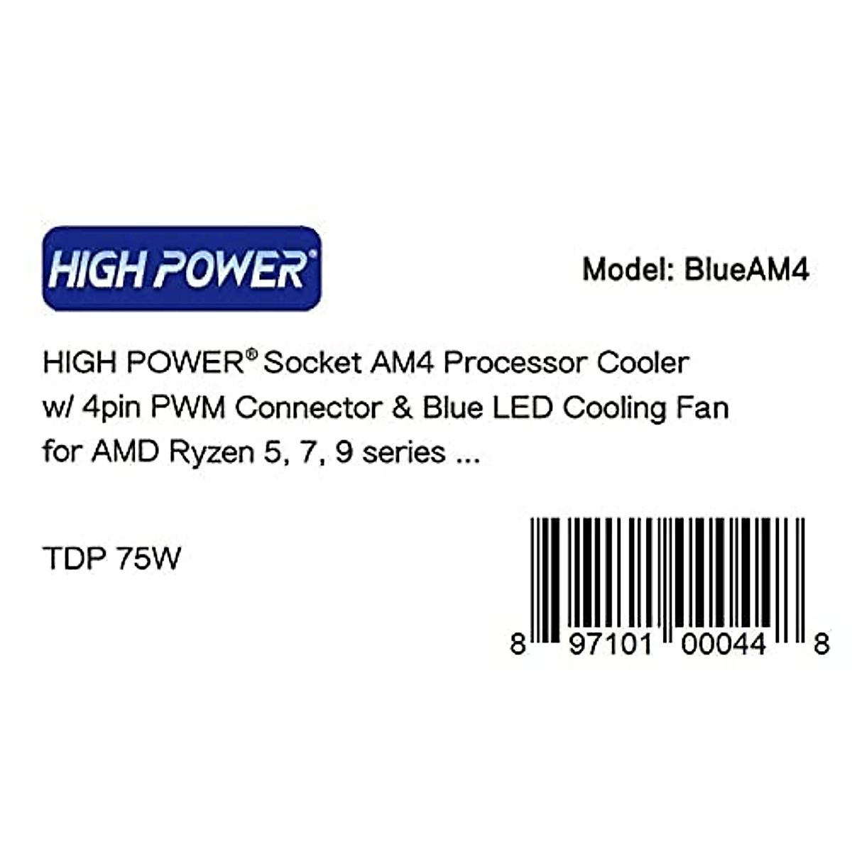 HIGH POWER BlueAM4 Blue LED Light CPU Air Cooler with Aluminum Heatsink & 95mm PWM Cooling Fan for AMD Ryzen 5,7,9 Processor/Socket AM4 / AM5 PC Motherboard