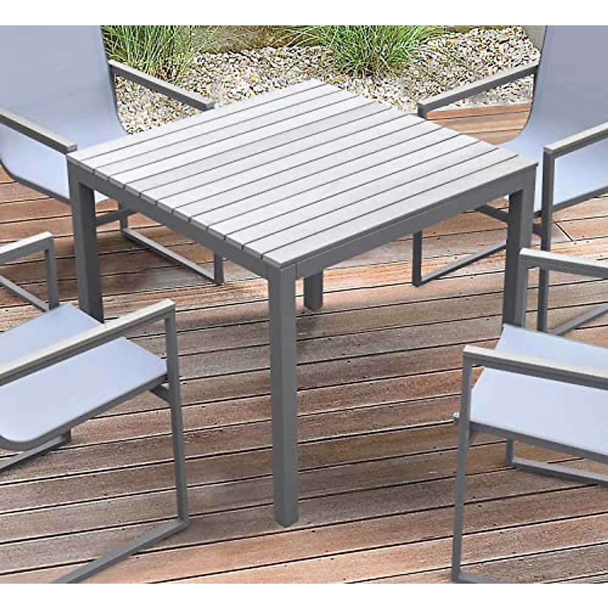 Armen Living Bistro Patio Dining Table, Grey Powder Coated Finish, 35 x 30 x 35