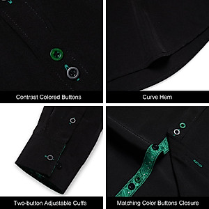 DiBanGu Men's Business Black Green Dress Shirt Long Sleeve Regular Fit Casual Button Down Shirt