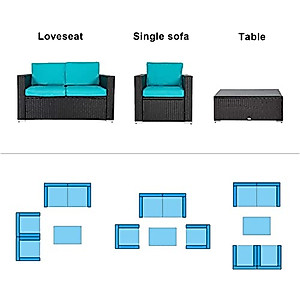Zurssar 4 Piece Outdoor Patio Furniture Sets PE Rattan Wicker Sectional Sofa Couch Patio Conversation Set with Glass Coffee Table for Backyard Garden Poolside