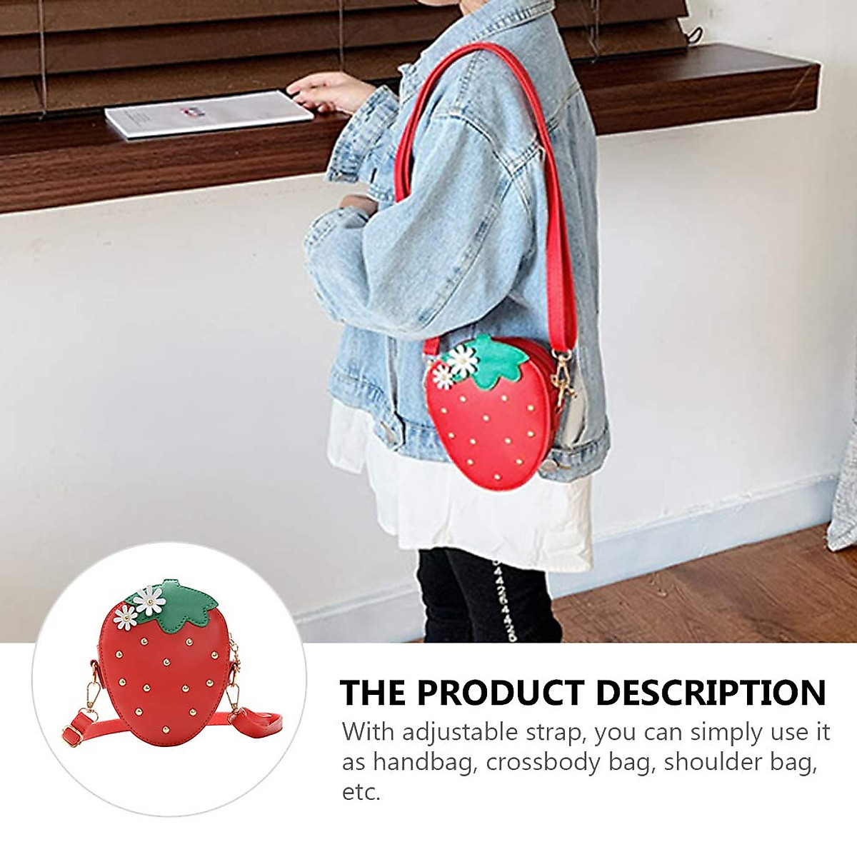 Amosfun Strawberry Shape Shoulder Mini Bag Novelty Cute Handbag Clutch Fruit Shaped Wallet Strawberry Coin Purse Crossbody Bag for Women Girl