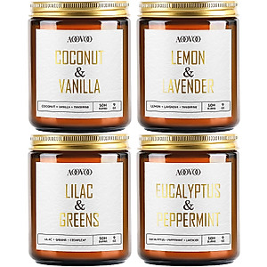 AOOVOO Golden Jar Scented Candles Set - Soy Wax Candle Set, Scented Candles for Women, Candles for Home Scented - 4 Pack Soy Candle Gifts Scents of Mint/Coconut/Lilac/Lemon