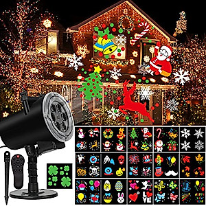 Holiday Projector Light, Syslux Halloween Christmas Projector Lights 16 HD Slides LED Waterproof Light Outdoor Indoor Light with Remote Control for Party Garden Halloween Xmas Holiday Landscape Decor