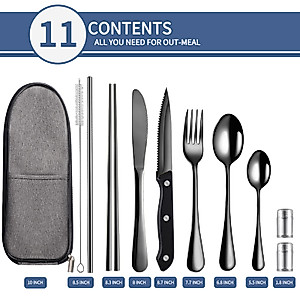 Logcow Portable Travel Utensils Set,Reusable Camping Cutlery Set,Stainless Steel Flatware Set with Case,Lunch Boxes Workplace Camping School Picnic (Black)
