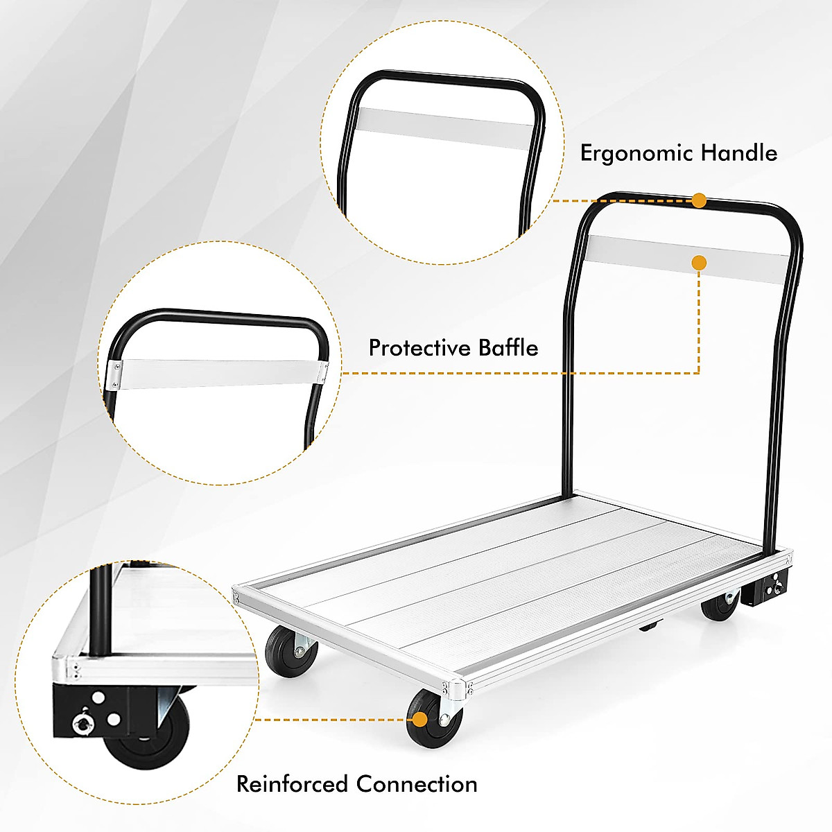 Goplus Folding Aluminum Platform Cart, 770 Lbs Moving Platform Truck Hand Cart with 360 Degree Swivel Wheels and Non-Slip Platform Surface, Flatbed Push Cart Dolly