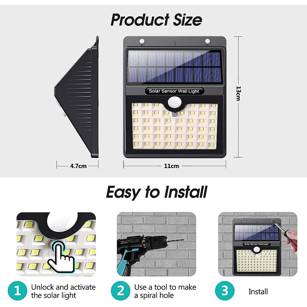 Daffodil Solar Lights Outdoor LEC800B - 46 LED Solar Motion Sensor Security Lights with 270 ° Wide Angle/3 Lighting Modes/IP65 Waterproof/for Garden Fence Patio Garage Front Door Yard Deck