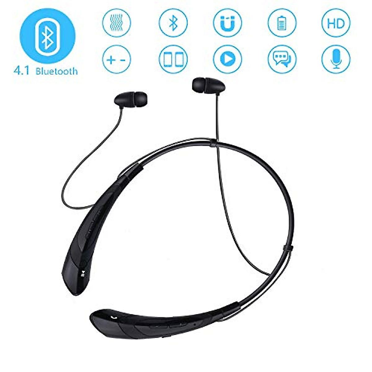 BUMMD Bluetooth Neckband Headphones with Magnetic Earbuds, Flexible Wireless Bluetooth Headset with Mic Sports Headphones for Running HD Stereo Noise Cancelling Earphones for iPhone Samsung LG(Black)
