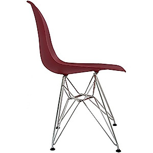 2xHome Eiffel Wire Legs and Armless Seat for Dining Room Red Plastic Side Chair with Chrome Plated