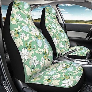 TOADDMOS Auto Front Seat Cover, Floral with Hummingbird Print Universal Car Seat Cover Protector, Fit Most Vehicle Decorative Seat Accesories, Green