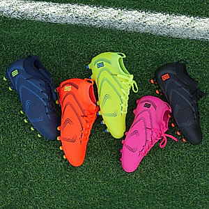 brooman Kids Firm Ground Soccer Cleats Boys Girls Outdoor Football Shoes (2,Black)