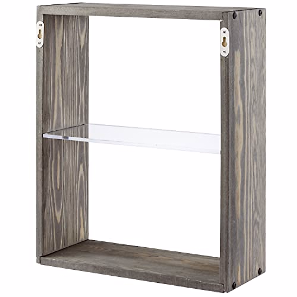 MyGift Wall Mounted Vintage Gray Solid Wood Shelf Rack with Clear Acrylic Shelving, Tabletop Memorabilia and Collectible Storage Shelf