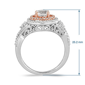 Jewelili 14k Rose Gold Plated Sterling Silver with 6 MM Centre Round Created White Sapphire Halo Ring, Size 7