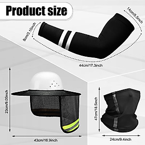 8 Pcs Hard Hat Full Brim Sun Shade Mesh Neck Sun Block Protection Neck Gaiter Bandana Face Scarf with UV Strap Arm Sleeves(Black,Gray)
