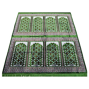 Modefa Turkish Prayer Rug | Wide 8 Multi Person Velvet Namaz Sajadah Janamaz | Family Group Mosque Carpet (Green)