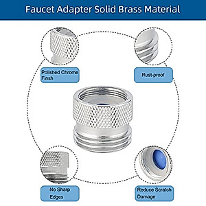 Hibbent Faucet to Garden Hose Adapter Kit, Sink Brass Garden Hose Attachment with Washer & Aerator Key, Multi-Thread Garden Hose Adapter for Male to Male and Female to Male, Chrome