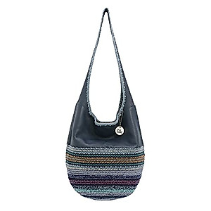The Sak Back To Bali 120 Hobo Bag in Leather & Hand-Crochet, Large Shoulder Purse, Indigo Seminyak