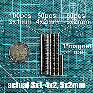 200 MEALOS Mini Magnets - 100pcs 3X1mm, 50pcs 4x2mm, 50pcs 5x2mm - Tiny Thin Magnets for Miniatures Small Model Hobby Crafts - Small Round Little Magnets Combo Pack
