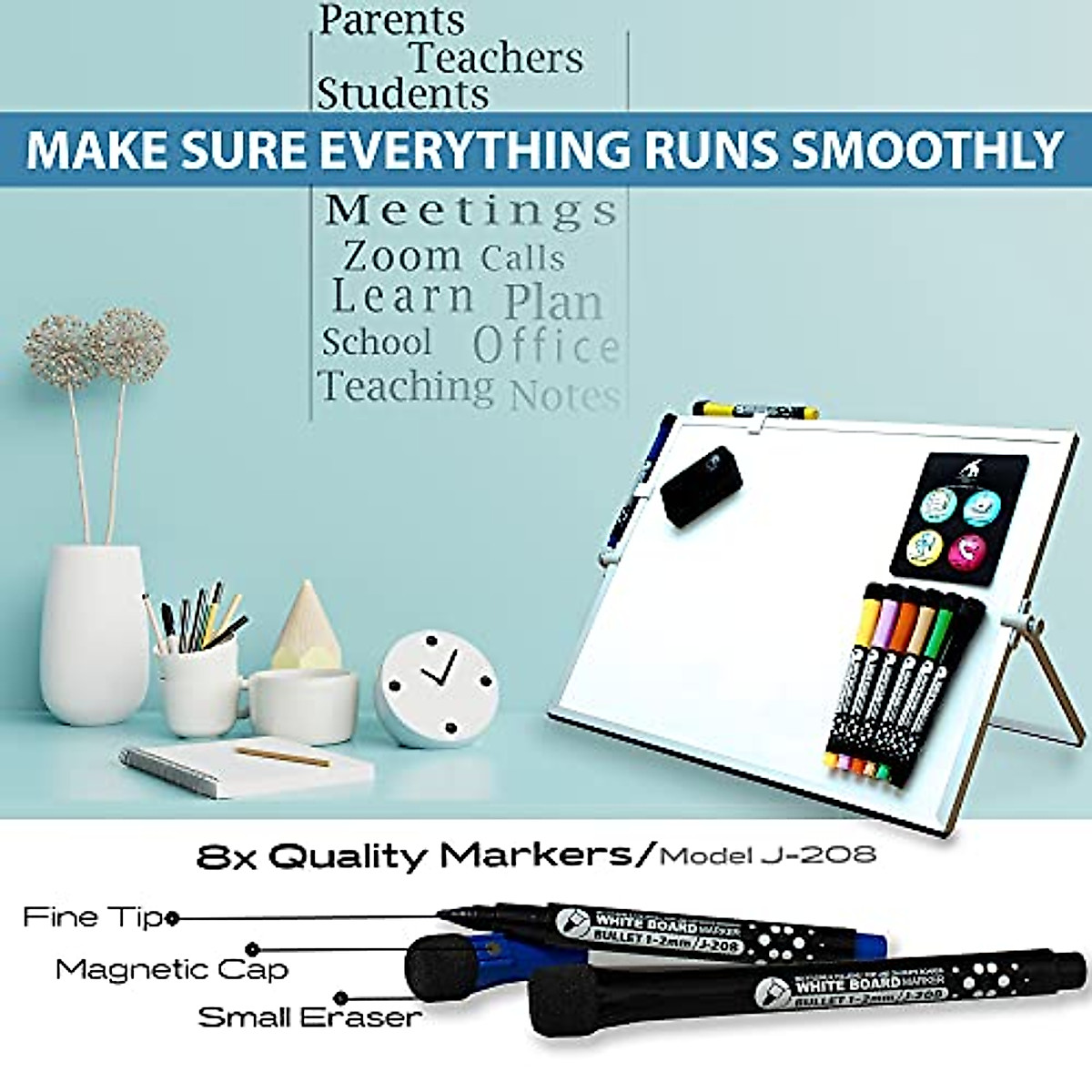 Dry Erase White Board for Desk & Wall,12"X16" Large Magnetic Desktop Whiteboard with Stand, 8 Markers, 4 Magnets,1 Eraser, Double-Sided Portable Whiteboard Easel for Office, Students Memo to Do List