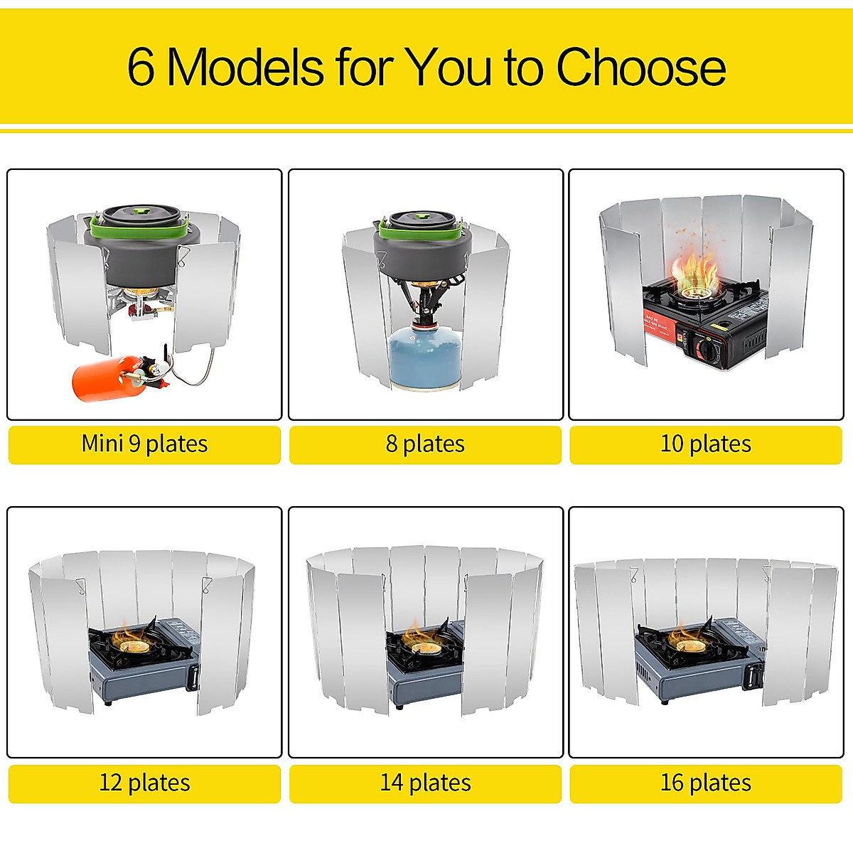 10/12/14/16 Plates Stove Windscreen, Aluminum Stove Windshield with Drawstring Bag, for Camping, Butane Stoves(10 Plates)