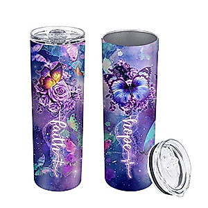 Purple Butterfly Style Butterfly Lover Inspiration Motivational Love Faith Hope Tumbler Cup with Lid, Double Wall Vacuum Thermos Insulated Travel Coffee Mug or Gym Fitness Travel Office Use 20oz