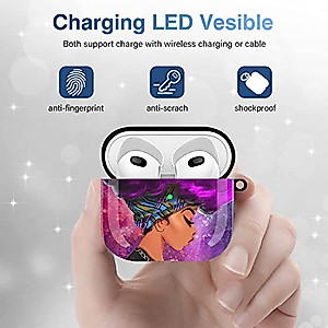 Airpods 3rd Generation Case (Not Fit Pro) - Wonjury Afro African American Protective Hard Airpods 3 Case Cover Women Girls with Keychain for Apple Airpod Gen 3 (2021) Charging Case, Hair Girl